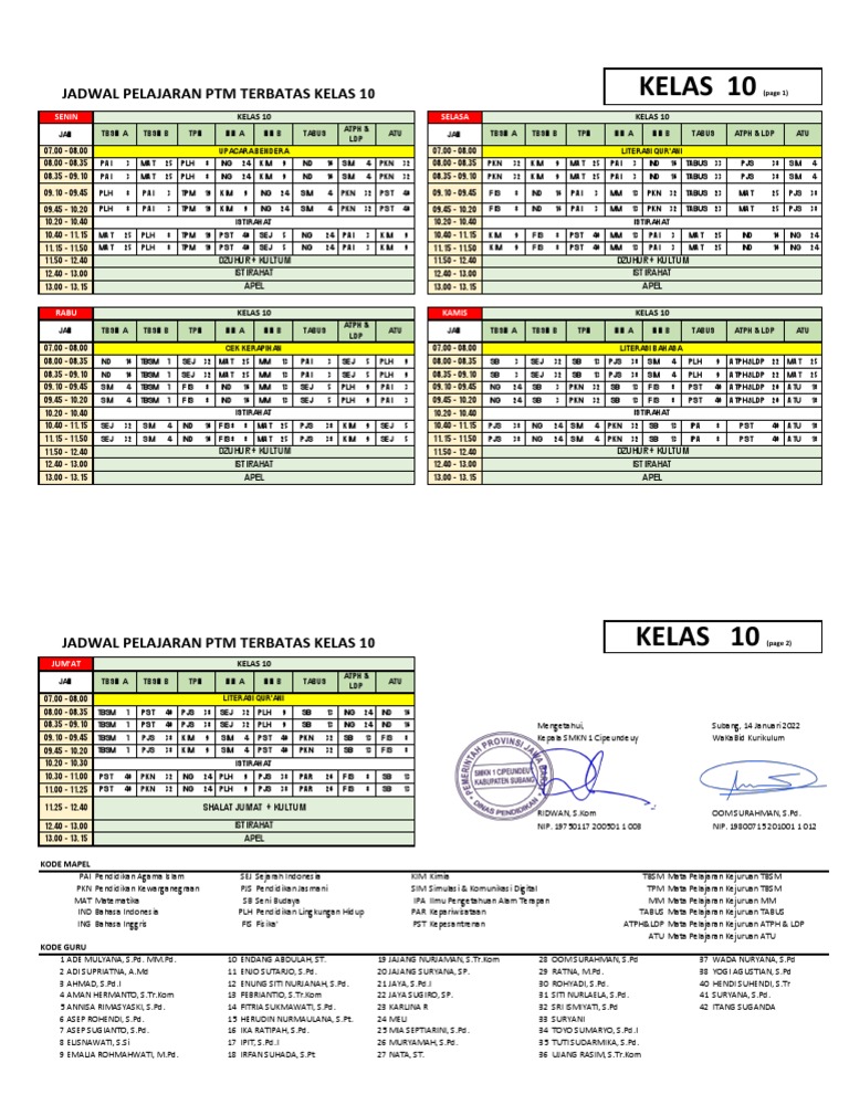Jadwal KBM Semester 2 Kelas 10 | PDF