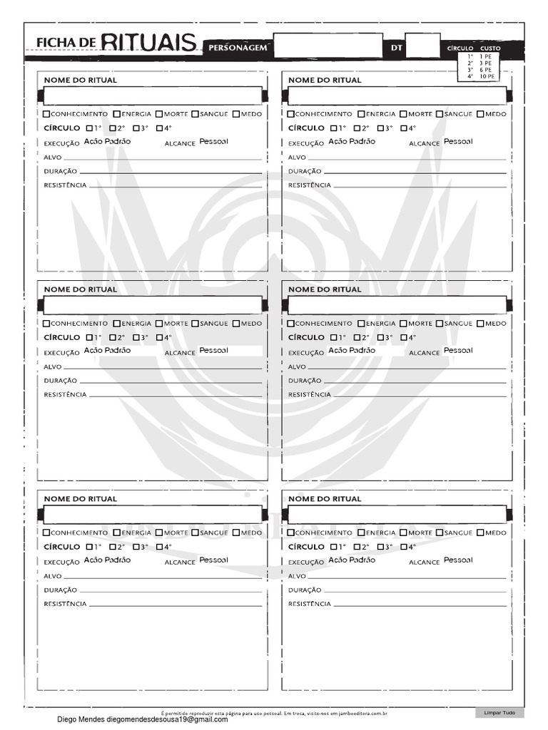 Jamboeditora Ordem Paranormal Ficha de Rituais Zufgqm | PDF