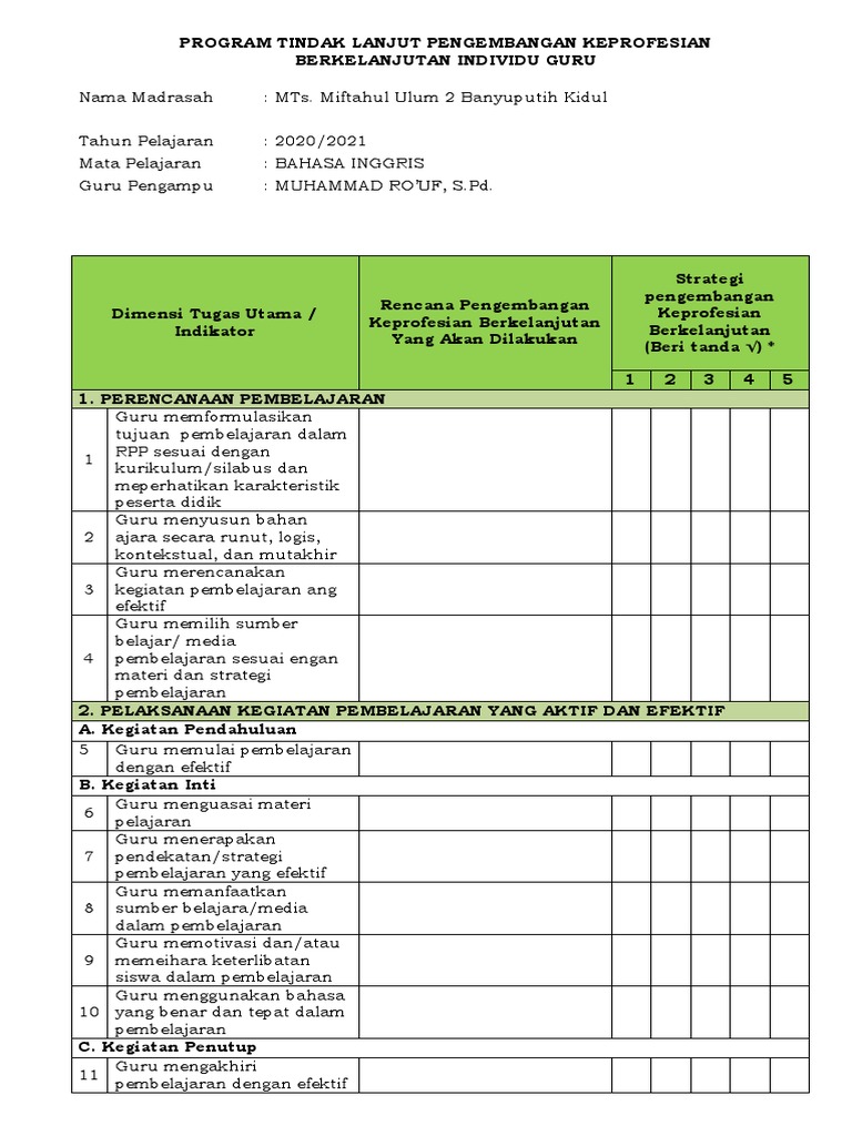 Program Tindak Lanjut Pengembangan Keprofesian | PDF | Karier & Perkembangan