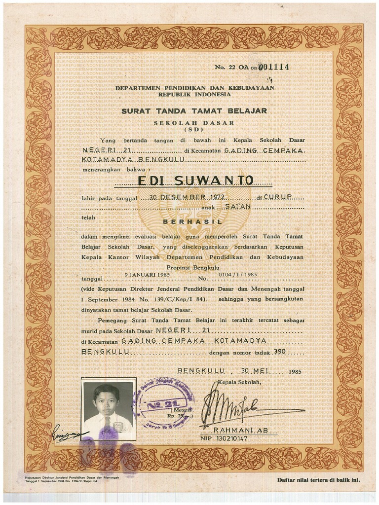 Edi Suwanto. Ijazah SD | PDF