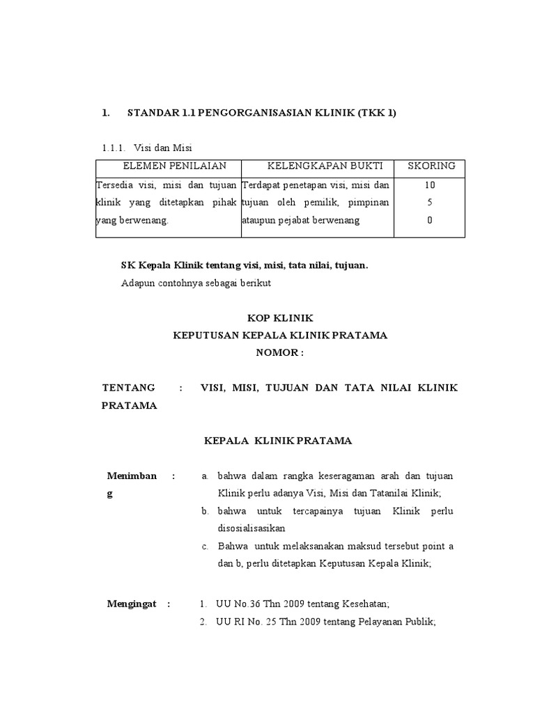 Contoh TKK Standar 1 | PDF