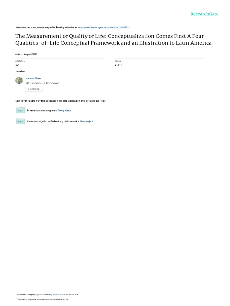 The Measurement of Quality of Life Conceptualizati | PDF | Quality Of ...
