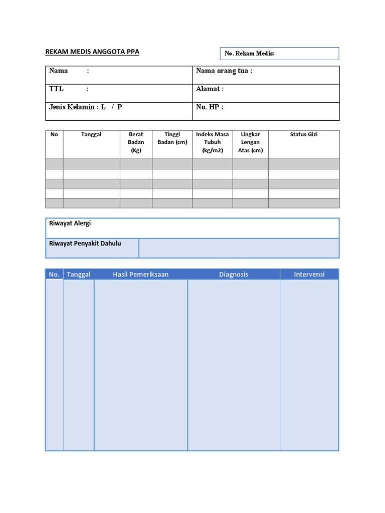 Rekam Medis Anggota Ppa | PDF