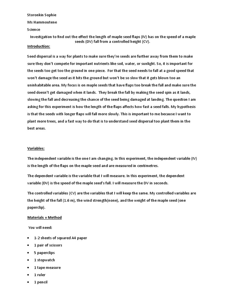 Storonkin Sophie 7b SCI Lab Report | PDF | Experiment | Length