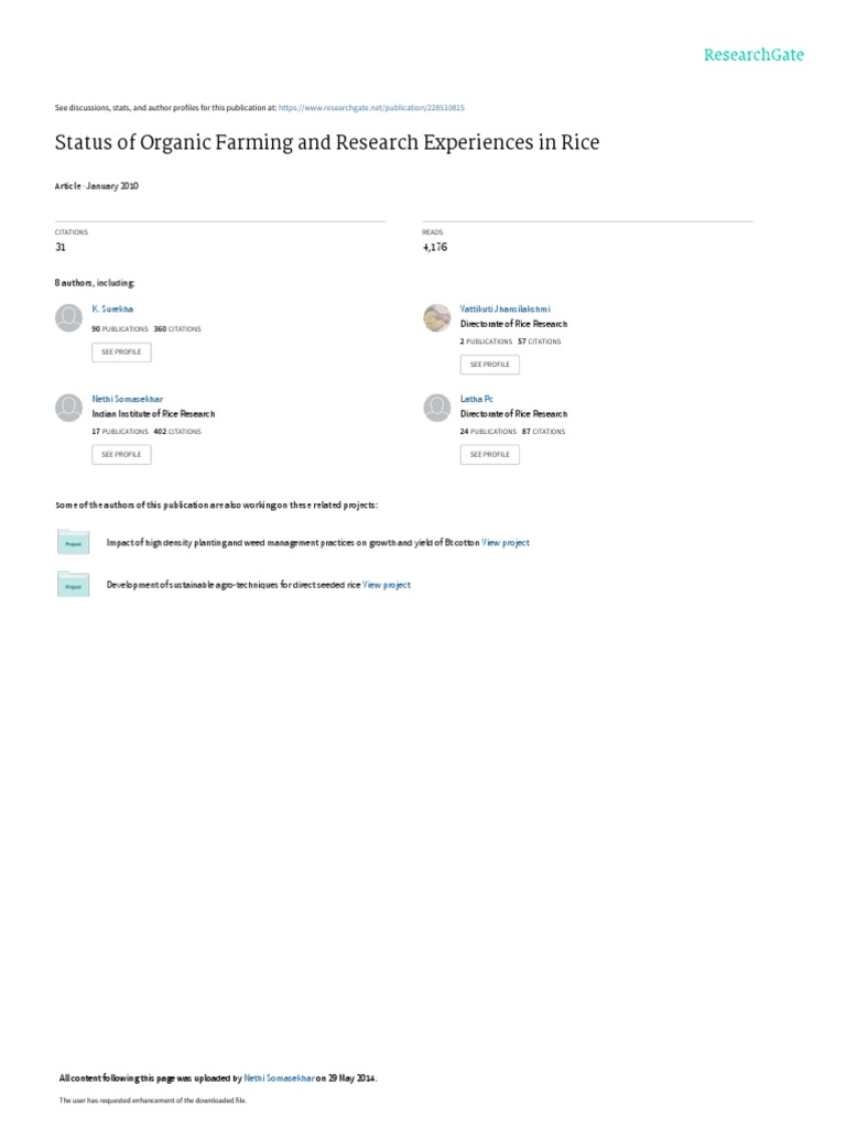 Status of Organic Farming and Research Experiences in Rice | PDF ...