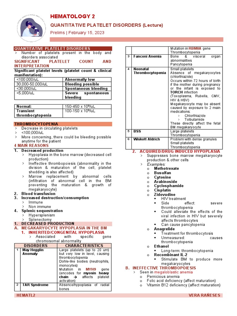 Quantitative Platelet Disorders Overview | PDF | Platelet | Tissue ...