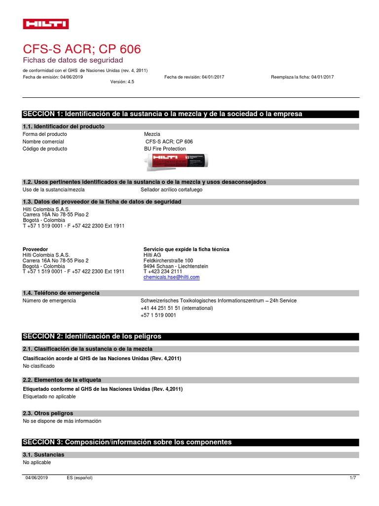Hoja de datos de seguridad para un sellador acrílico cortafuegos | PDF | Toxicidad | Química Física