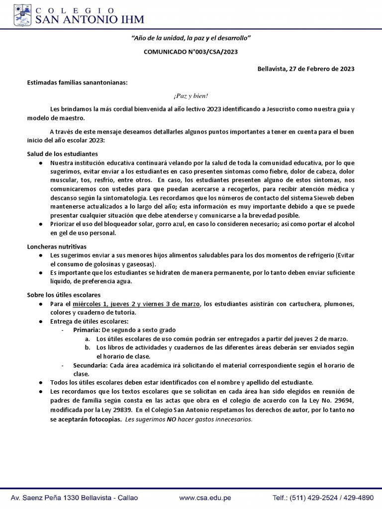 Comunicado 003 2023 | PDF