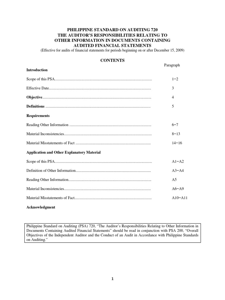 Psa 720 | PDF | Auditor's Report | Audit