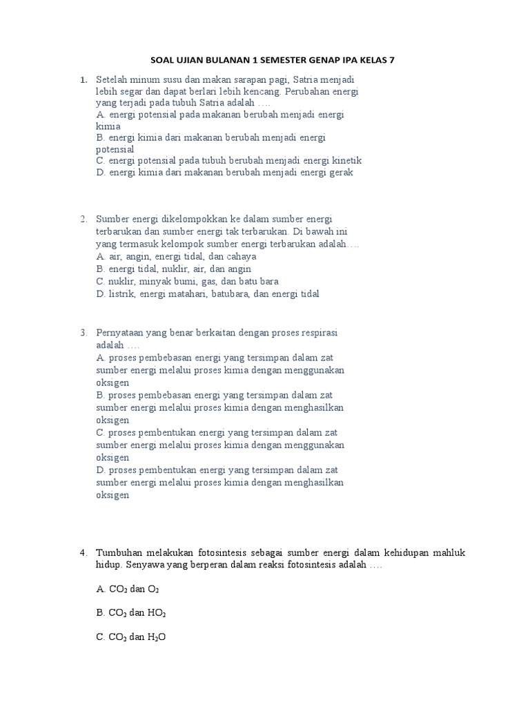 Soal Ujian Bulanan 1 Semester Genap Ipa Kelas 7 | PDF