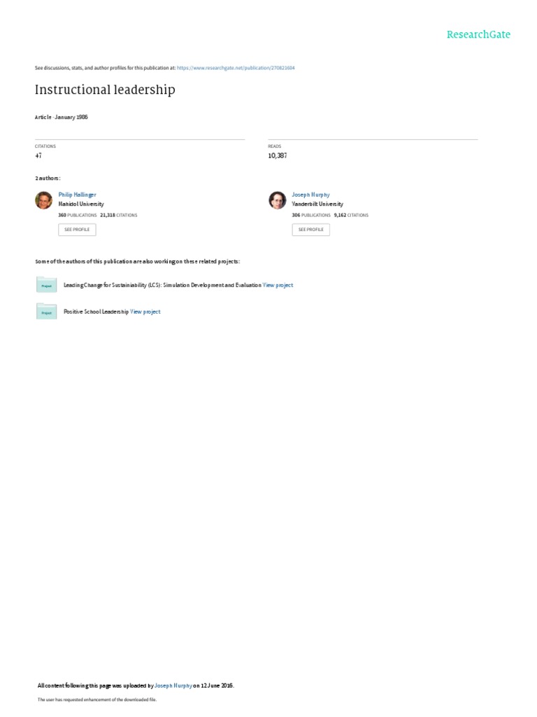 Hallinger Murphy 1985 | PDF | Teachers | Leadership