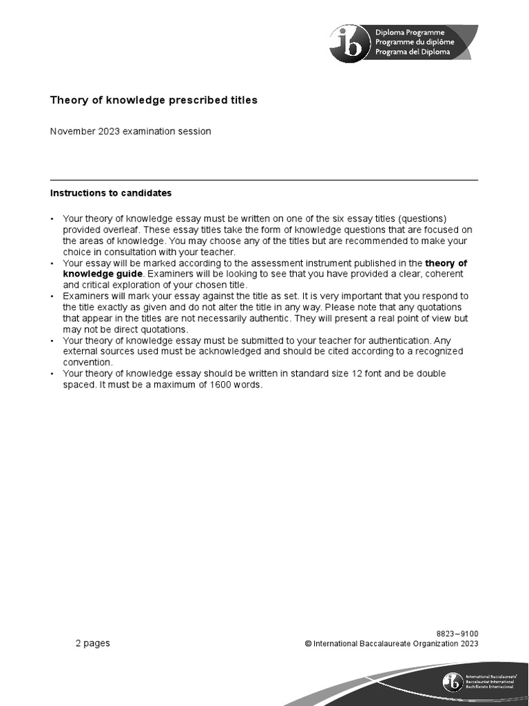 TOK Titles November 2023 | PDF | Knowledge | Essays