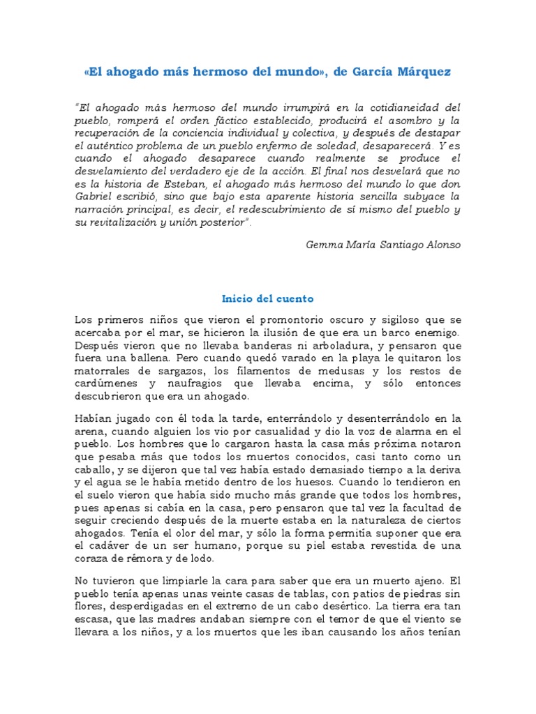 El Ahogado Más Hermoso Del Mundo, de García Márquez | PDF