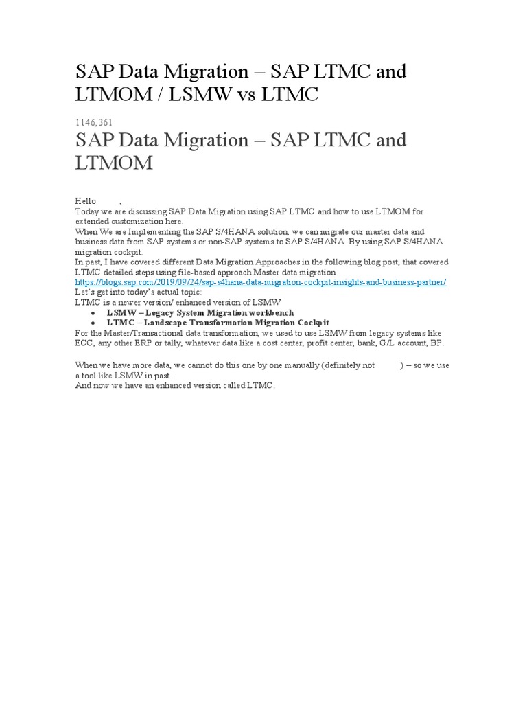 SAP Data Migration - LTMOM - LSMW Vs LTMC S/4 Hana | PDF | Microsoft ...