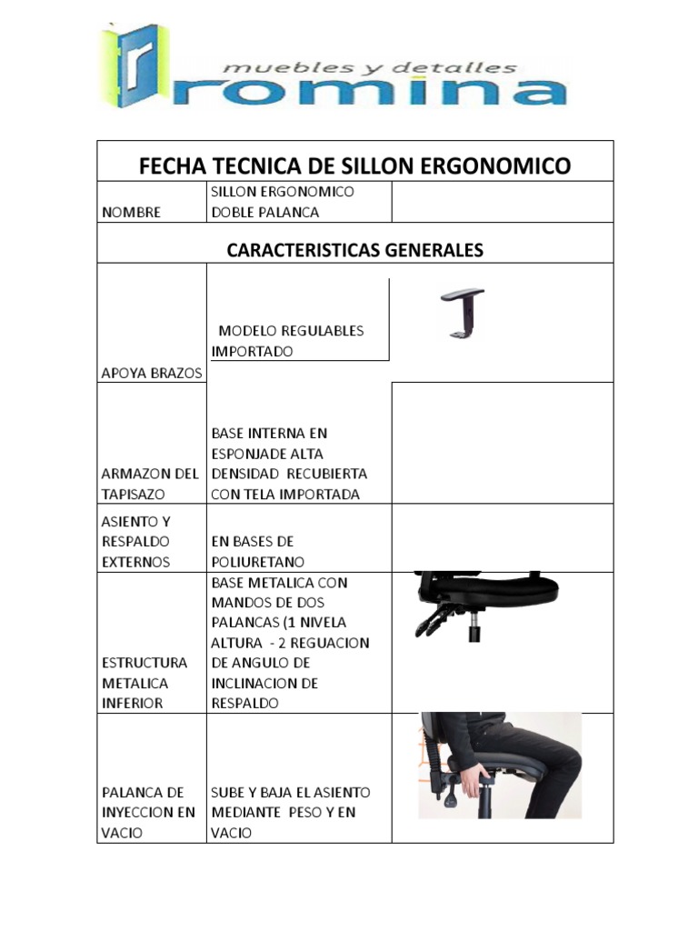 Ficha Tecnica de Sillon Doble Palanca | PDF