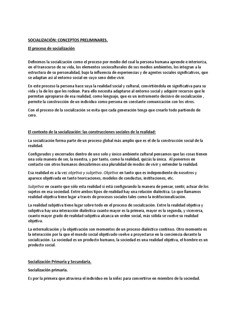 El Proceso de Socialización BERGER Y LUCKMAN - Clase 23 | PDF | Socialización | Sociedad