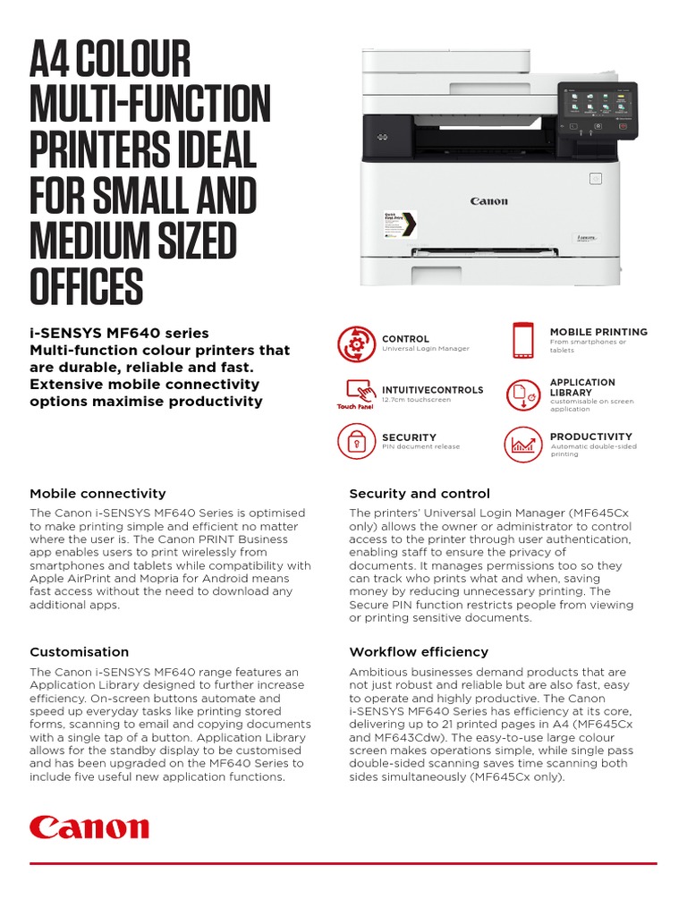i-SENSYS MF641Cw MF643Cdw MF645Cx Datasheet FINAL LR | Download Free PDF | Printer (Computing ...