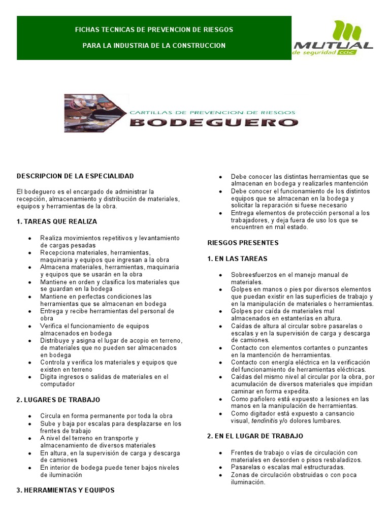 Fichas Tecnicas Bodeguero | PDF
