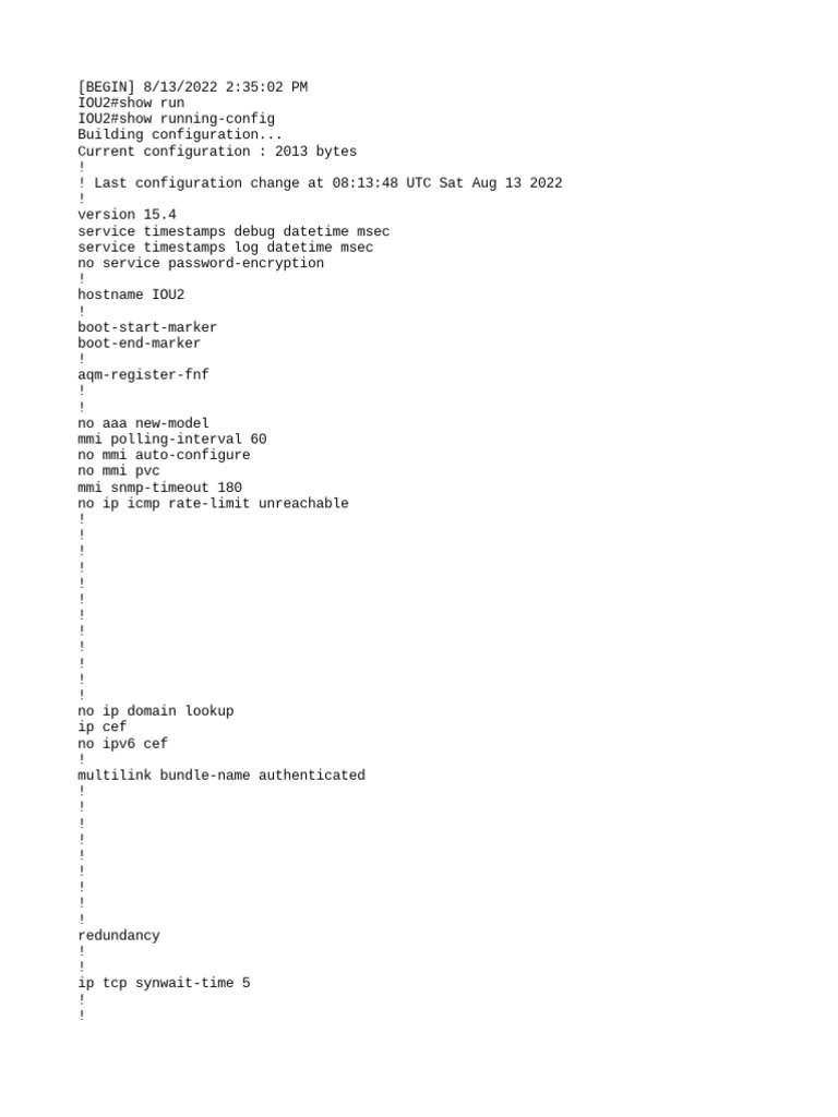 IOU2 Configuration | PDF | Ip Address | Network Layer Protocols