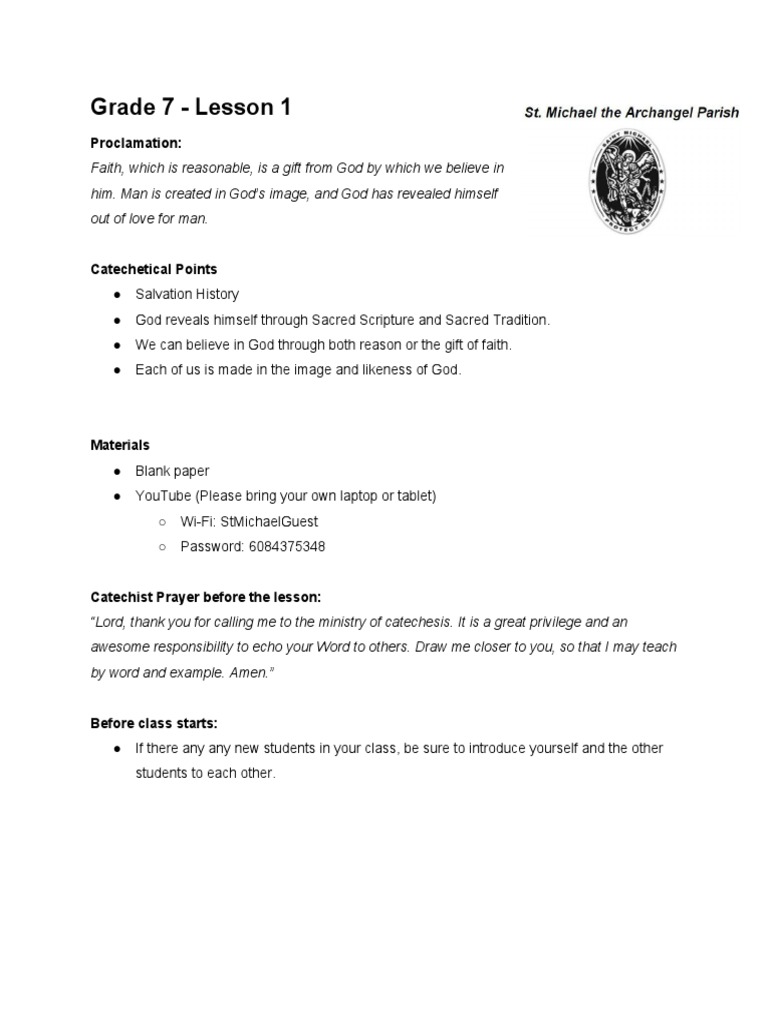 Grade 7 - Lesson 1: Proclamation | PDF | Adam | Priest