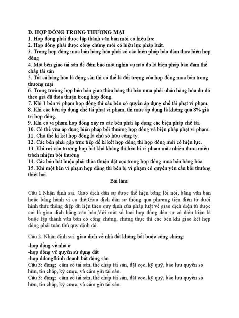 Bai Tap Hop Dong Thuong Mai | PDF