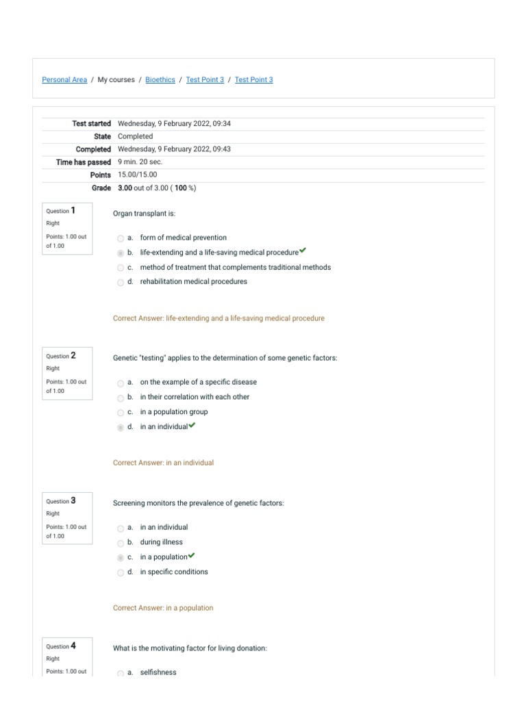 Bioethics Test Point 3 Results | PDF | Organ Transplantation | Organ ...