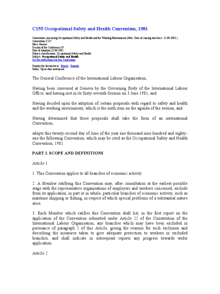 C155 Occupational Safety and Health Convention | PDF | International Labour Organization ...