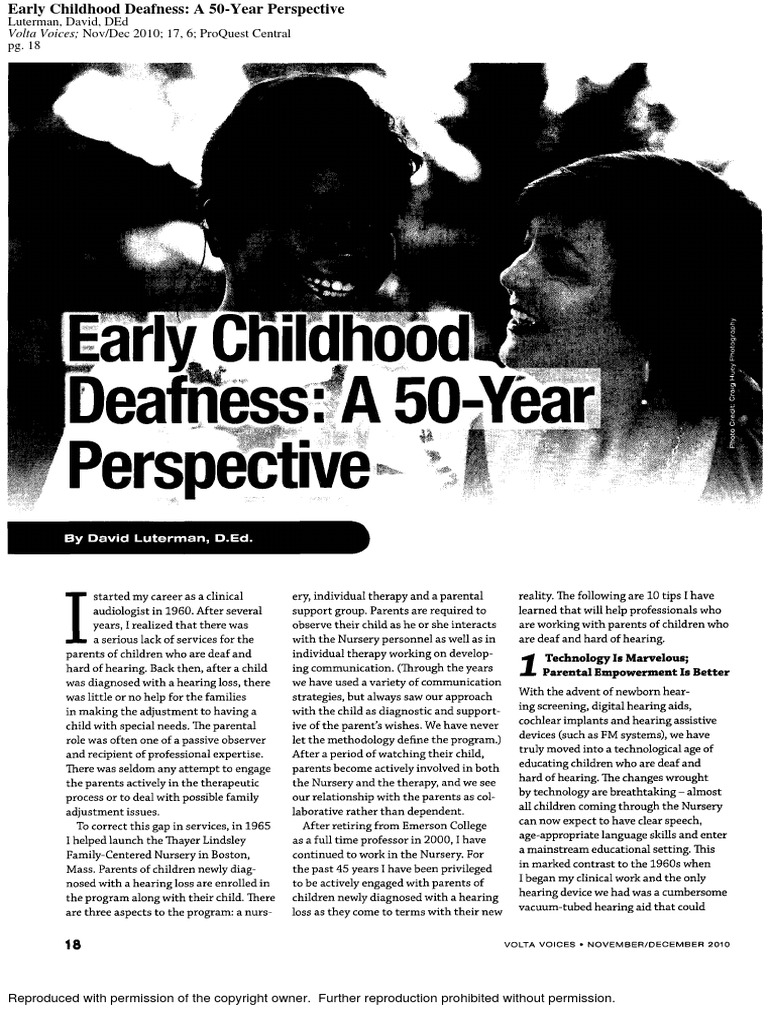 Luterman - Early Childhood Deafness: A 50-Year Perspective | PDF