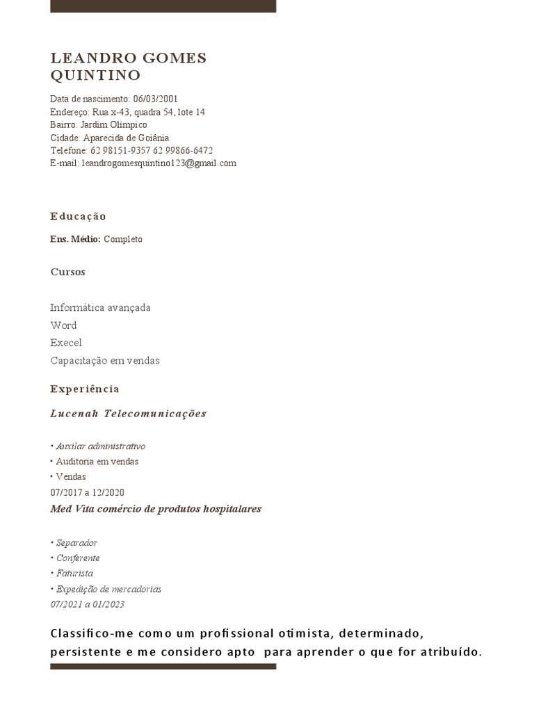 Curriculo Leandro Gomes Quintino | PDF