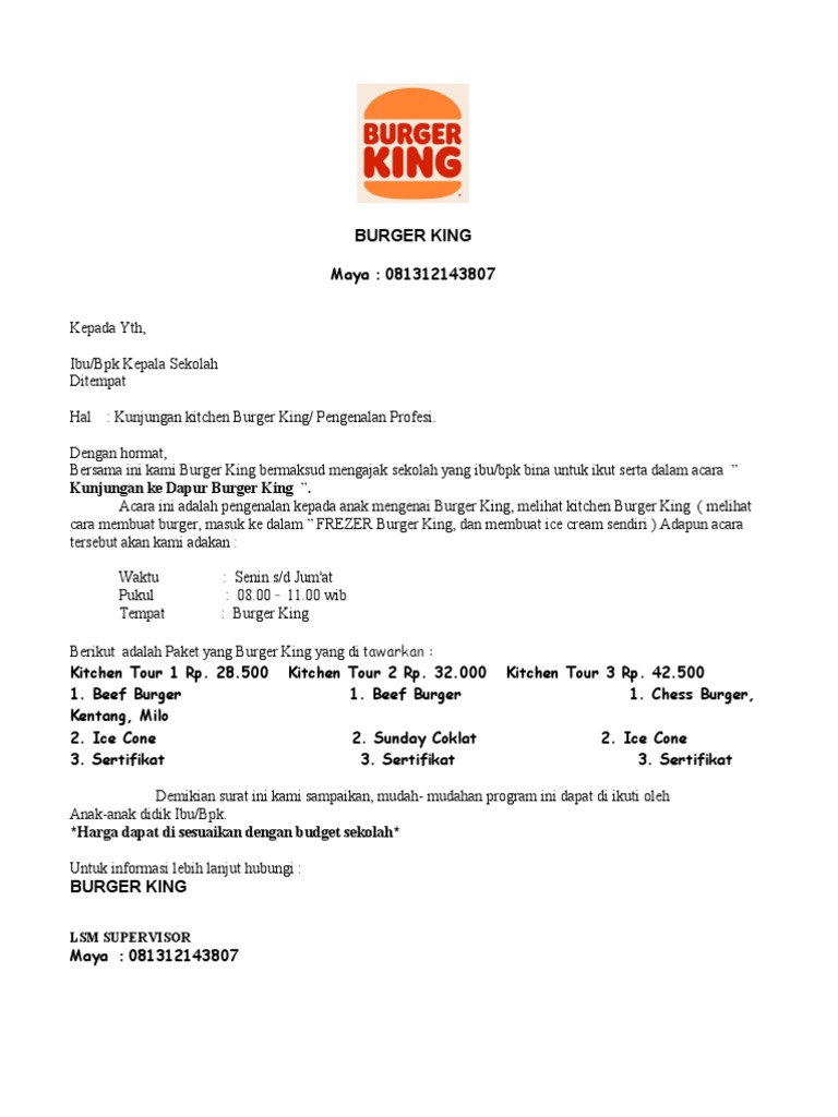 Kunjungan Dapur Burger King untuk Sekolah | PDF | Memasak, Makanan ...