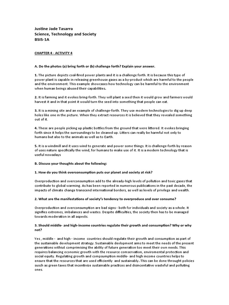 STS Activity 4 | PDF | Virtue | Sustainability