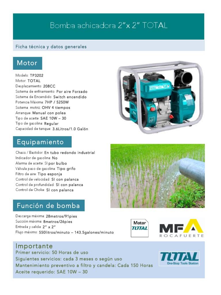 Bomba Achicadora Total TP3202: Especificaciones | PDF | Tecnología