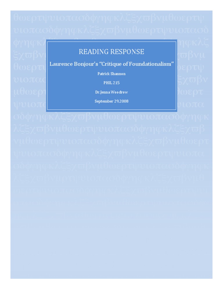 Response to Bonjour's Foundationalism | PDF | Epistemology | Theory Of ...
