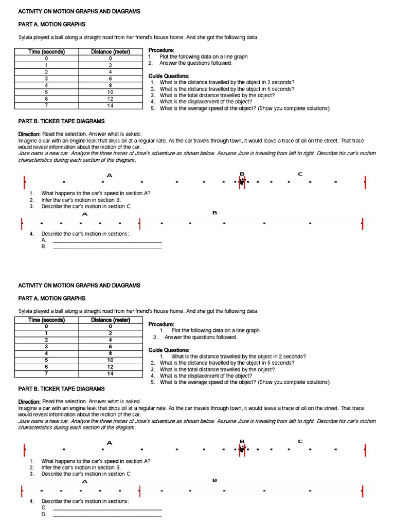 Motion Graphs and Diagrams Activity | PDF | Speed