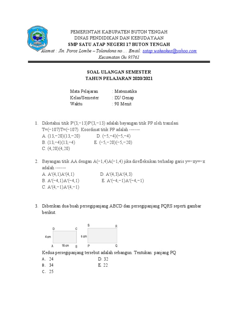 LEMBAR SOAL matematika KELAS IX | PDF