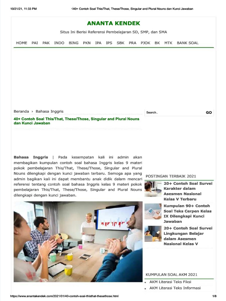 40 Contoh Soal This That These Those Singular And Plural Nouns Dan