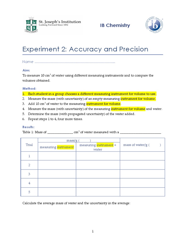 Experiment 2 - Accuracy and Precision | Download Free PDF | Significant ...