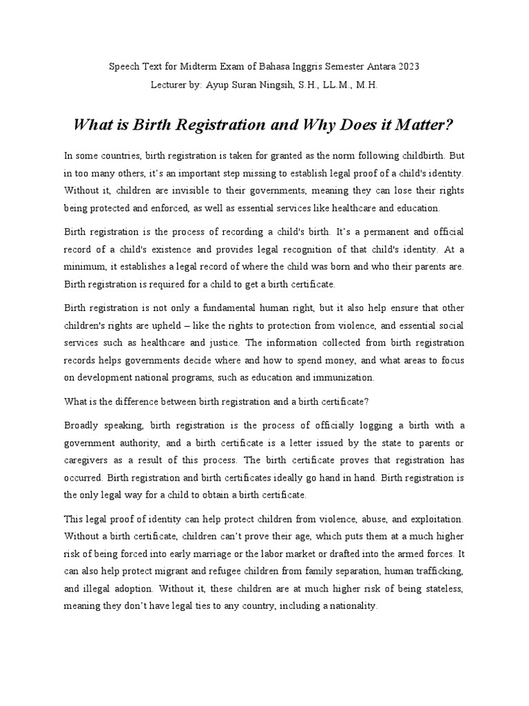 Importance of Birth Registration Explained | PDF | Birth Certificate ...
