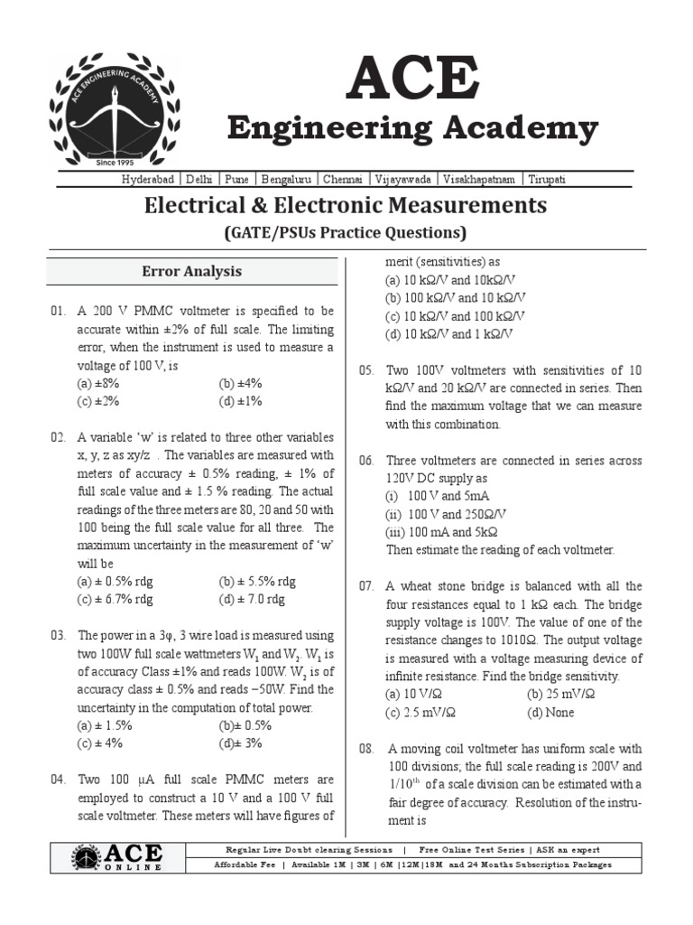 Ace Engineering Academy Electrical Measurements Practice Questions ...