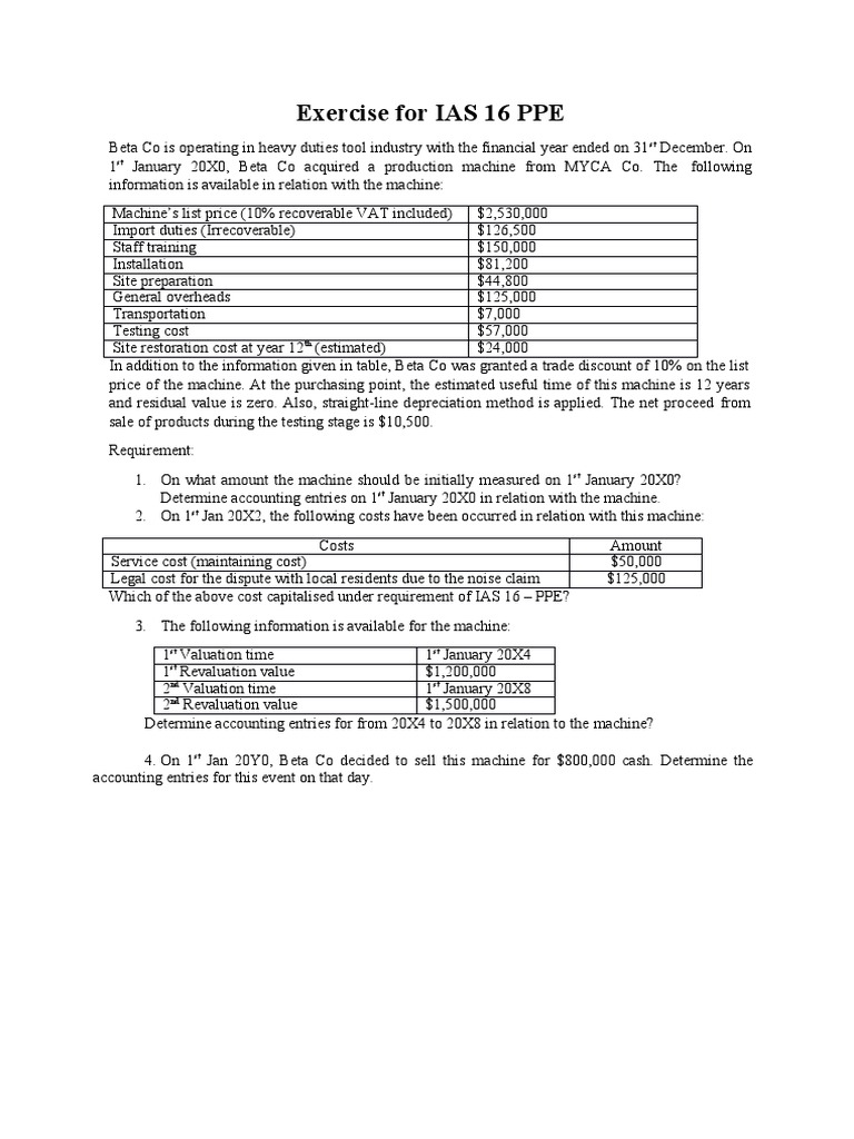 Exercise For IAS 16 PPE | PDF | Cost | Depreciation