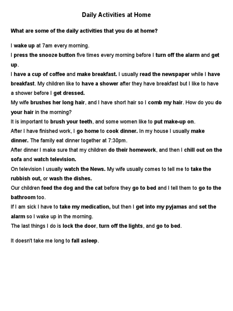 Daily Activities at Home | PDF