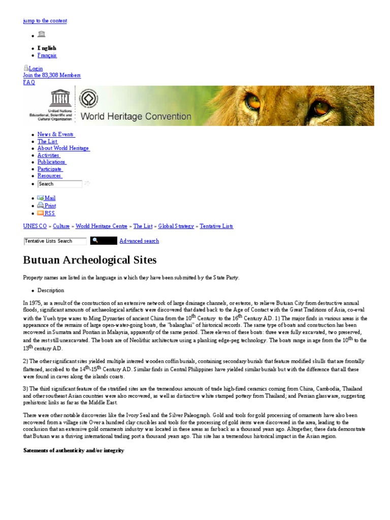 Butuan Archeological Sites: English | PDF | World Heritage Site | Pottery