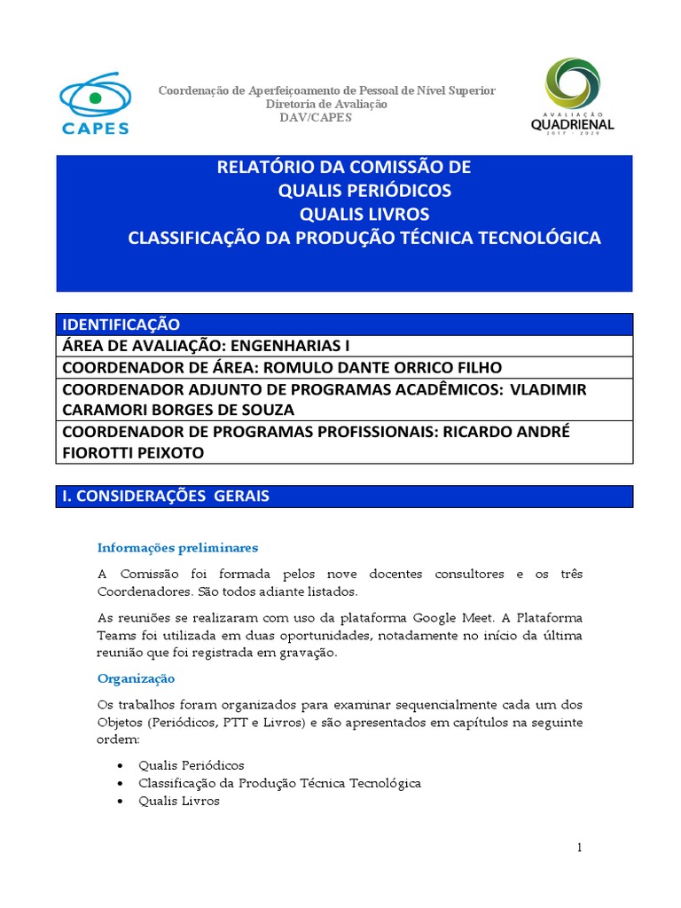 Relatorio - Qualis - Eng I | PDF