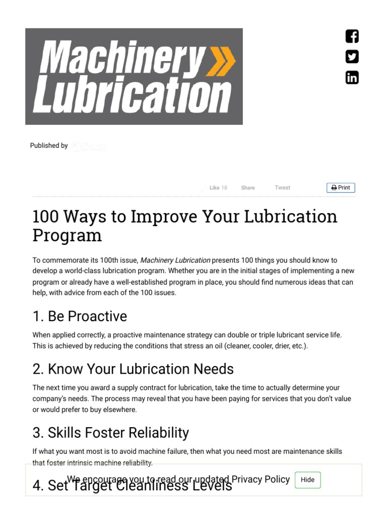 100 Ways To Improve Your Lubrication Program | PDF | Lubricant ...