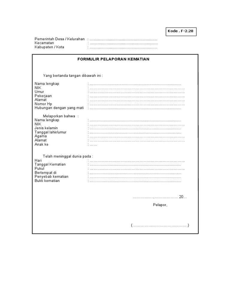Formulir Pelaporan Kematian F-2.28 | PDF