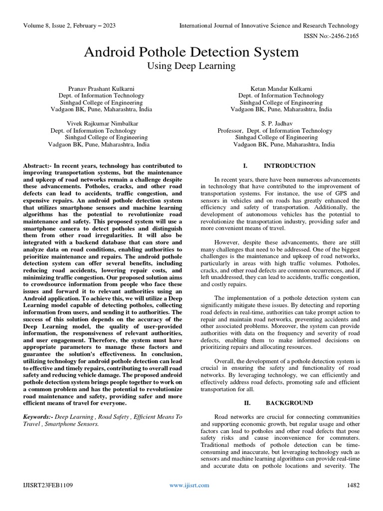 Android Pothole Detection System Using Deep Learning | PDF | Road | Deep Learning