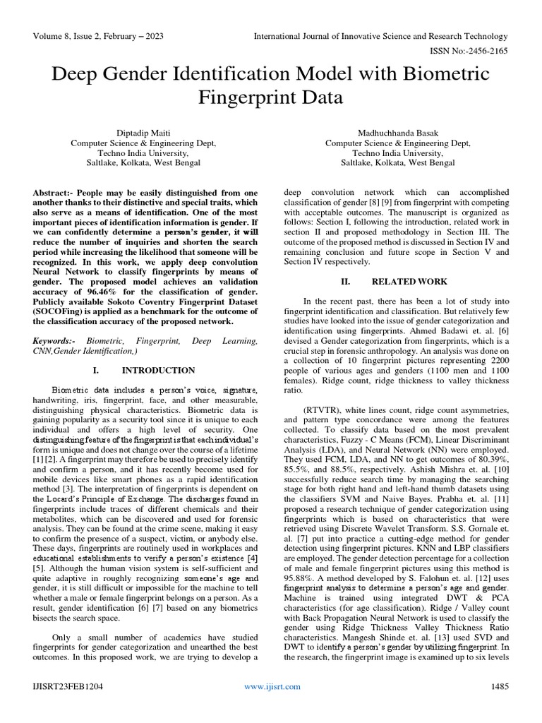 Deep Gender Identification Model With Biometric Fingerprint Data | PDF | Fingerprint | Biometrics