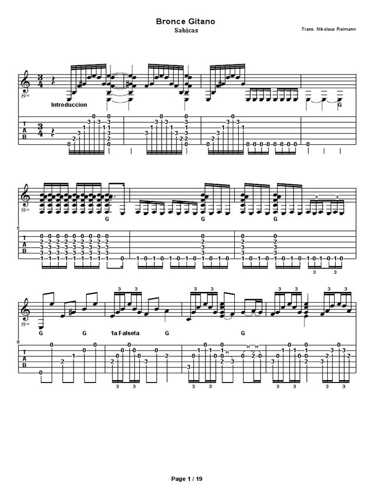 Sheet Music Flamenco Sabicas Bronce Gitano Solea | PDF | Spanish Styles ...