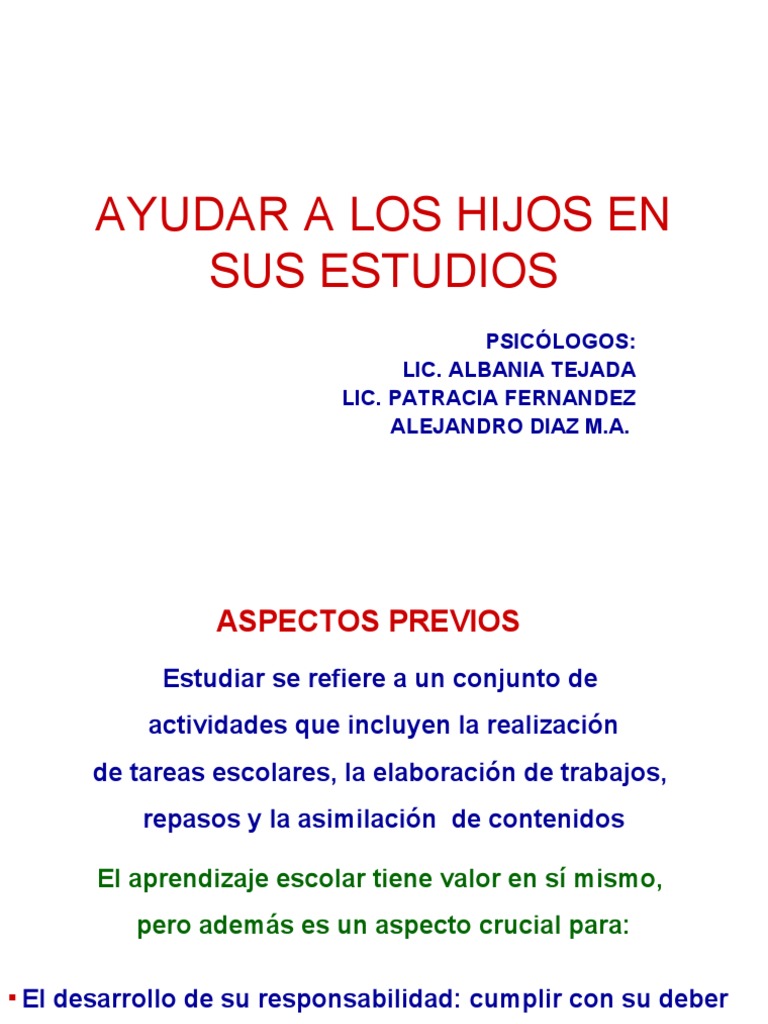 Ayudar A Los Hijos En Sus Estudios Pdf Aprendizaje Cognición