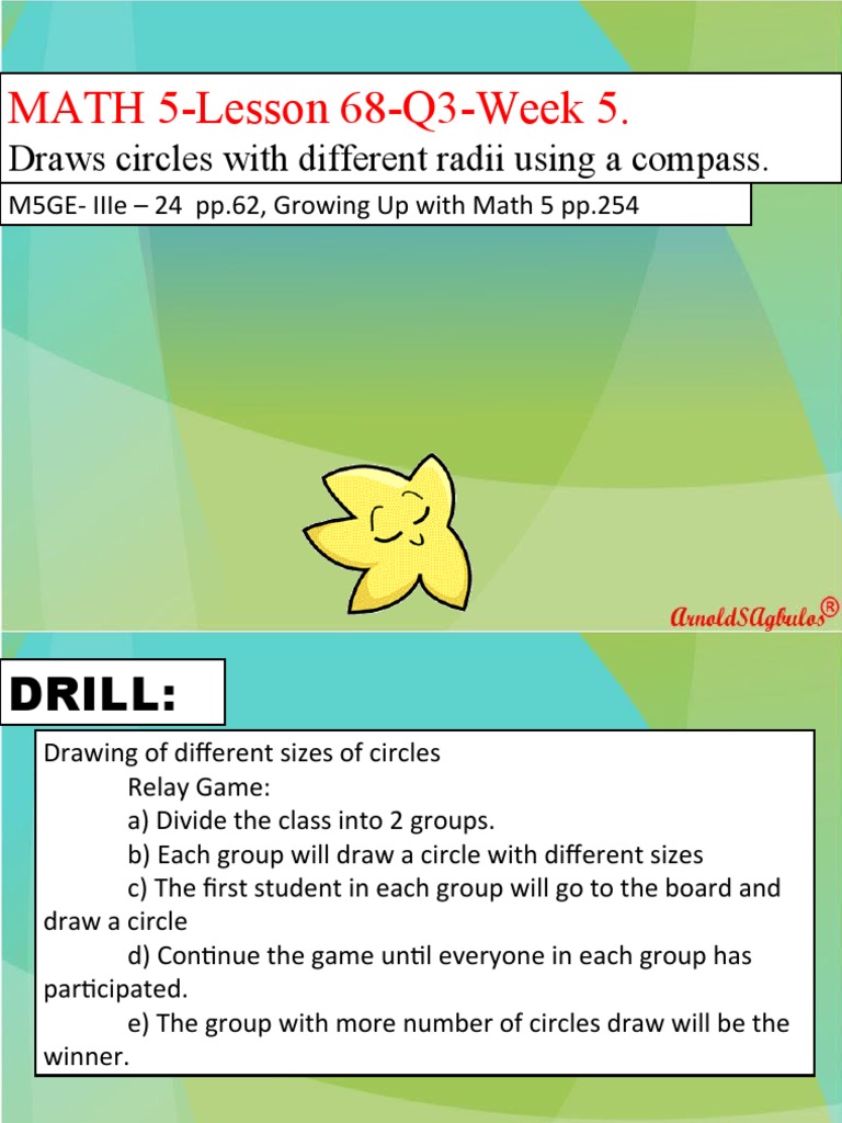Math 5 - Lesson 68-Wk 5 q3 | PDF | Circle | Radius